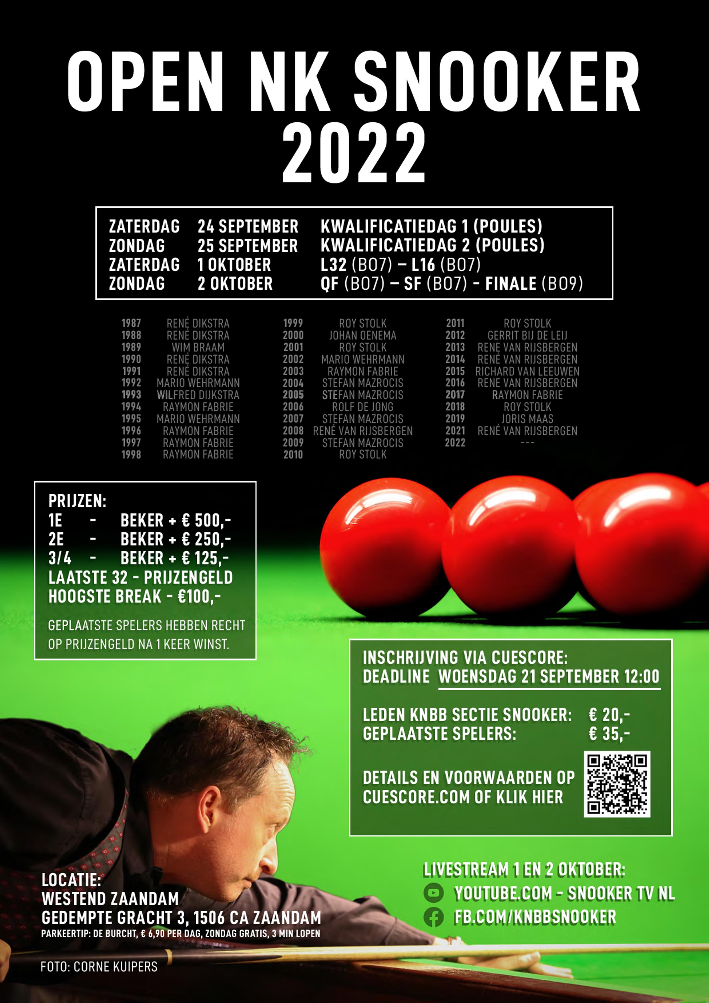Alles over het Open NK Snooker 2022 | Snooker